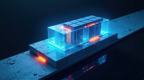 Futuristic Glass Cube Structure With Neon Lights Abstract Technology Background Stock
