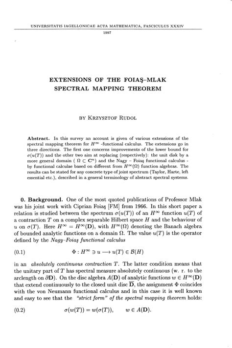 Pdf Extensions Of The Foia S Mlak Spectral Mapping Theorem