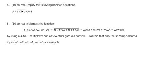 Solved 5 10 Points Simplify The Following Boolean