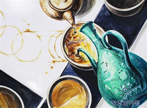 기초디자인 가천대 기디 입시미술 기초디자인 개체묘사 청자 차 주전자 다기세트 일러스트 디자인 재현작 미술 구도 예술 디자인 그림