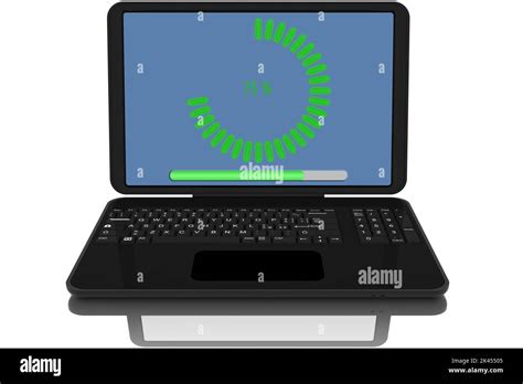 3d illustration open laptop computer with file download symbol stock