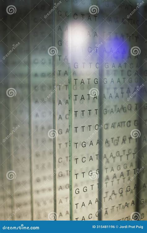 DNA Code Capital Letters Matrix Printed On Flat Transparent Glasses In A Row Abstract Scene