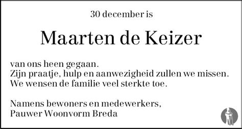Maarten De Keizer 30 12 2015 Overlijdensbericht En Condoleances Mensenlinqnl