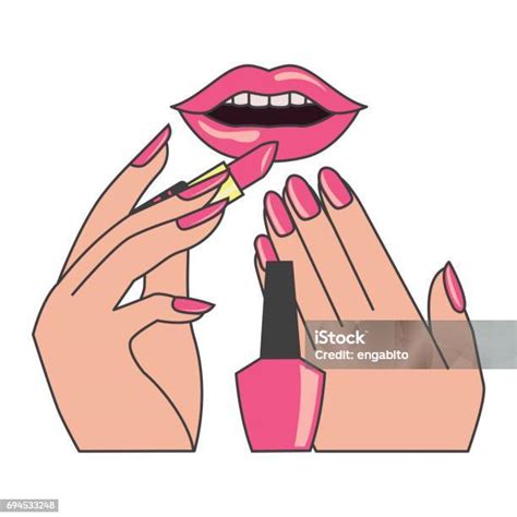 붉은 입술 그리고 매니큐어 손톱입니다 화장과 화장품 벡터 일러스트 레이 션 관능에 대한 스톡 벡터 아트 및 기타 이미지 관능 귀여운 긴 Istock