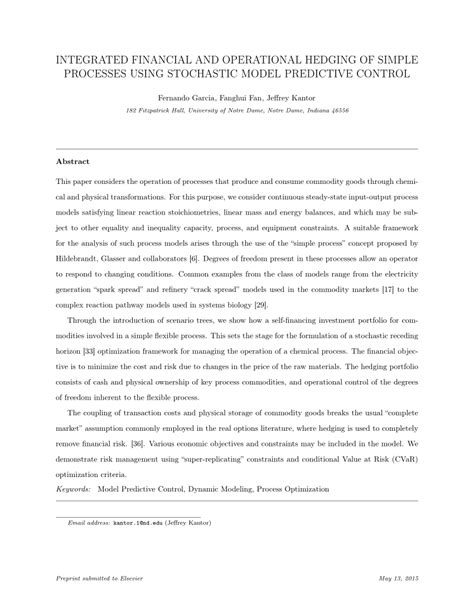 Pdf Integrated Financial And Operational Hedging Of Simple Processes Using Stochastic Model