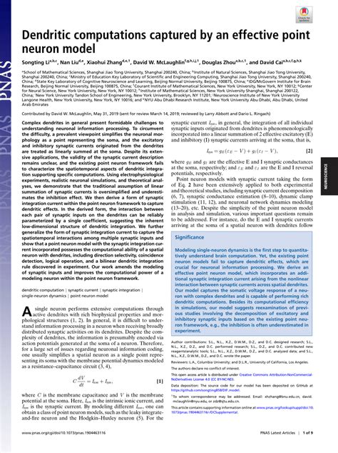 Pdf Dendritic Computations Captured By An Effective Point Neuron Model