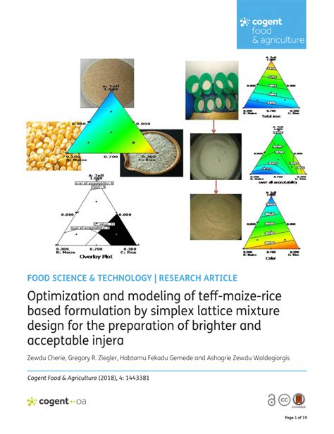 Pdf Optimization And Modeling Of Teff Maize Rice Based Formulation By Simplex Lattice Mixture