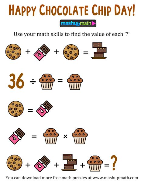 Printable Math Worksheet For Chocolate Chip Day