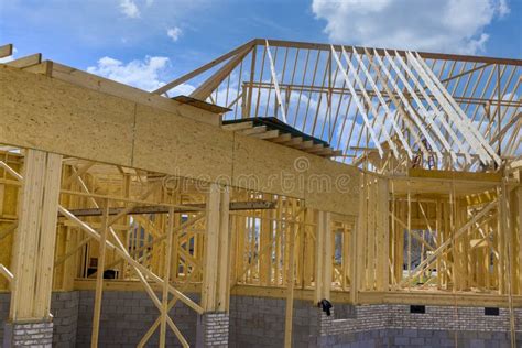 Construction Of A Wooden Framework For New House Under Construction Stock Image Image Of Roof
