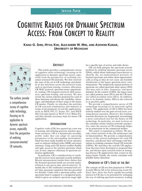 Pdf Cognitive Radios For Dynamic Spectrum Access From Concept To Reality