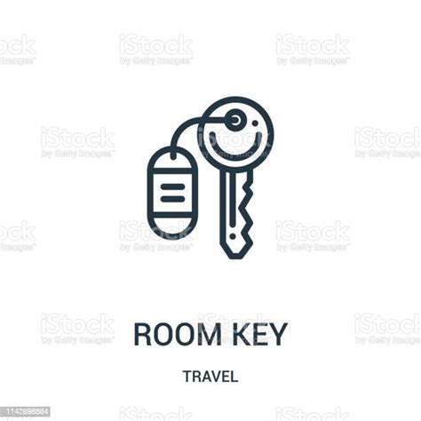 방 열쇠 아이콘 여행 컬렉션에서 벡터입니다 얇은 라인 룸 키 개요 아이콘 벡터 일러스트 레이 션입니다 웹 및 모바일 앱 로고 인쇄 미디어에 사용할 선형 기호입니다 0명에