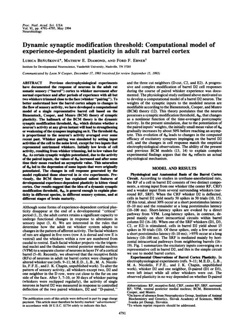 Pdf Dynamic Synaptic Modification Threshold Computational Model Of