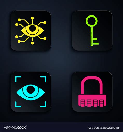 Set Safe Combination Lock Eye Scan Eye Scan Vector Image