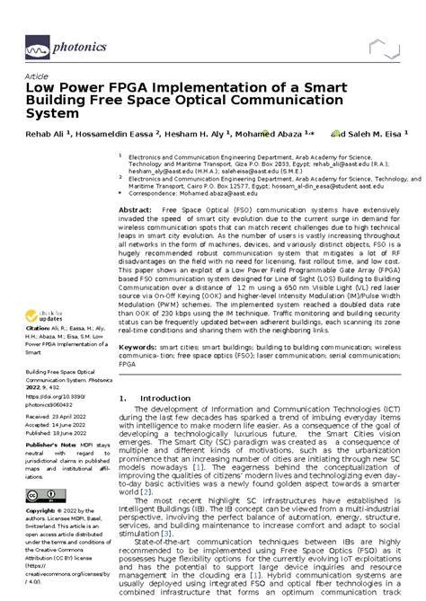 Fpga Implemetation Of Free Space Optical Communicationdada Photonics Article Low Power Fpga