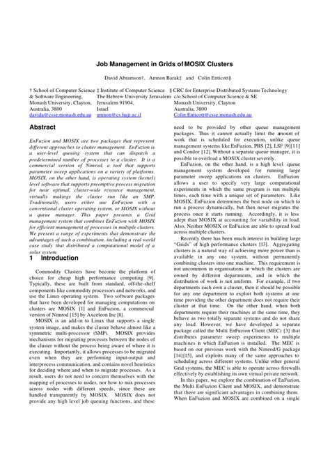 pdf job management in grids of mosix clusters