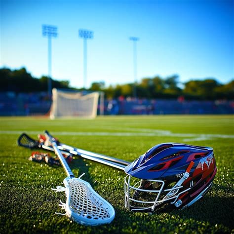 A Lacrosse Field With Sticks Helmets And Goals Premium Ai Generated Image