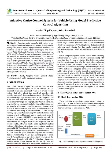 Adaptive Cruise Control System For Vehicle Using Model Predictive Control Algorithm Pdf