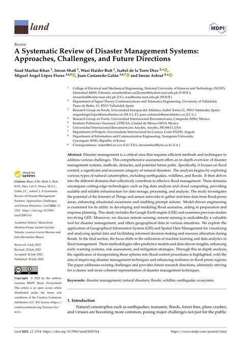 Pdf A Systematic Review Of Disaster Management Systems Approaches