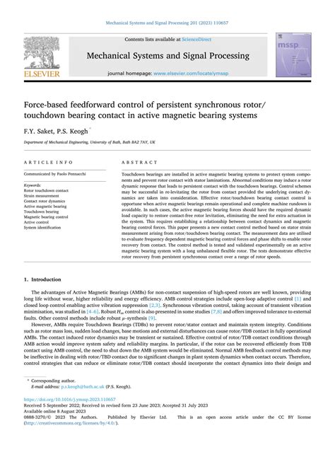 Pdf Force Based Feedforward Control Of Persistent Synchronous Rotortouchdown Bearing Contact
