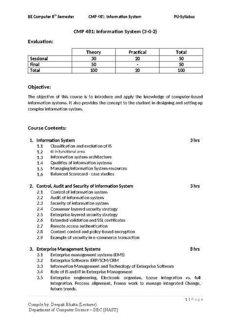 Be Comp 8th Syllabus Information System Be Computer 8th Semester Cmp