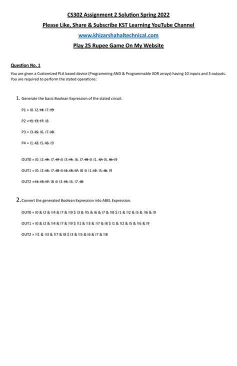 Cs302 2 S22 Just Cs302 Assignment 2 Solution Spring 2022 Please Like Share And Subscribe Kst