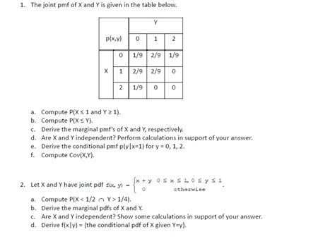 Solved The Joint Pmf Of X And Y Is Given In The Table Chegg Com