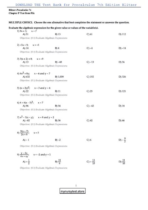Test Bank Precalculus Mathematics For Calculus 7th Edition Stewart Questions And Answers With