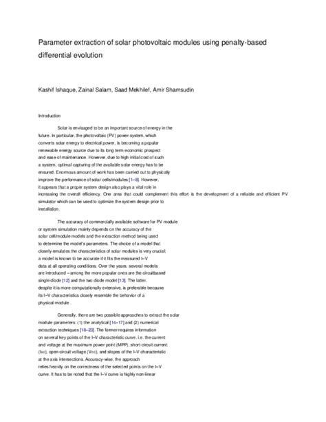 Pdf Parameter Extraction Of Solar Photovoltaic Modules Using Penalty