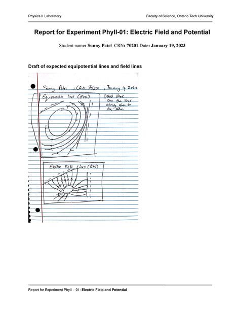Report Electric Field Lab 1 Sunny Patel Physics II Laboratory Faculty Of Science Ontario