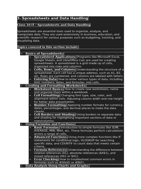 Spreadsheets And Data Handling Pdf Spreadsheet Software