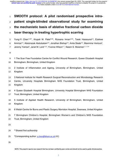 Pdf Smooth Protocol A Pilot Randomised Prospective Intra Patient Single Blinded Observational