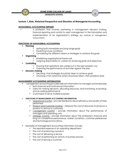 Lecture 1 Managerial Accounting July 2020 Pdf