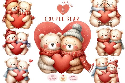 Couple Bear Hugging Heart Clipart Png Graphic By Cherrita07 · Creative Fabrica