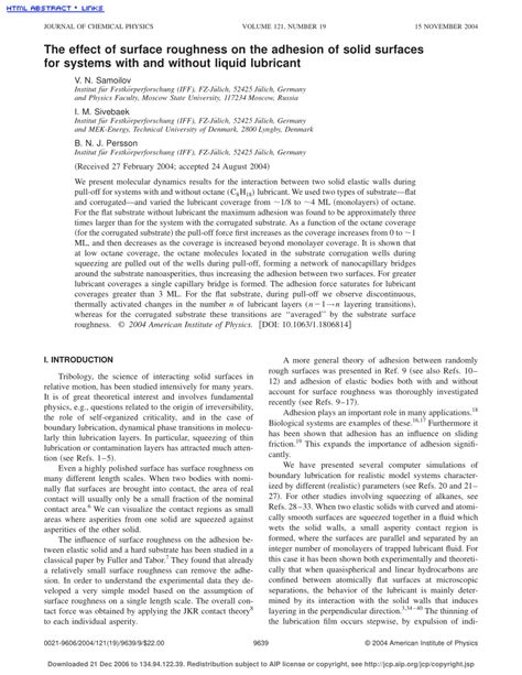 Pdf The Effect Of Surface Roughness On The Adhesion Of Solid Surfaces For Systems With And