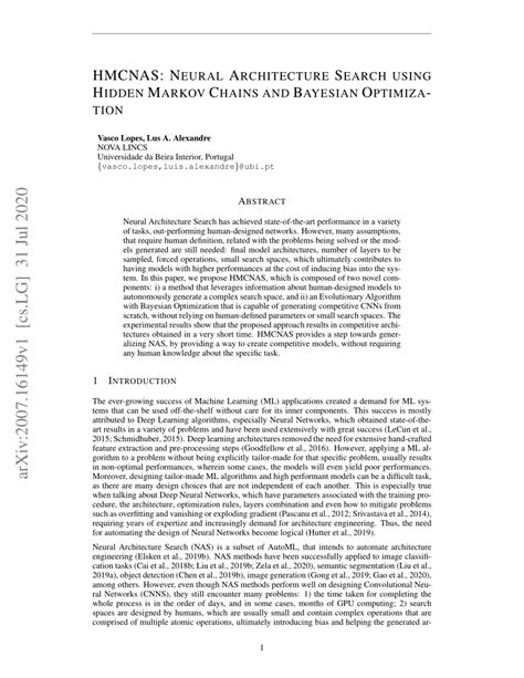Pdf Hmcnas Neural Architecture Search Using Hidden Markov Chains And Bayesian Optimization