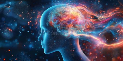Abstract Representation Of Human Brain Activity With Vibrant Colors And Glowing Effects Stock
