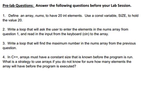 Solved Pre Lab Questions Answer The Following Questions