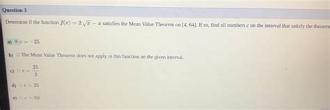 Solved Question 2 Determine If Rolles Theorem Applies To The