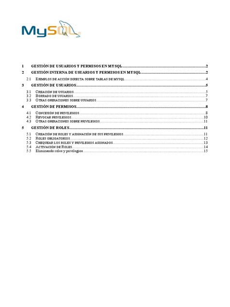 Gestión De Usuarios Y Permisos En Mysql Pdf Mi Sql Contraseña