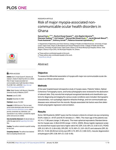 Pdf Risk Of Major Myopia Associated Non Communicable Ocular Health
