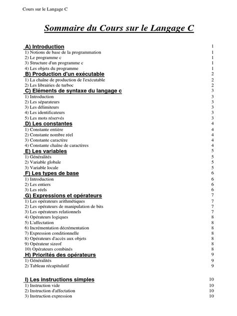 cours sur le langage c pdf c langage de programmation pointeur