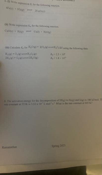 Solved I Write Expression K Fot The Followitig Chegg Com