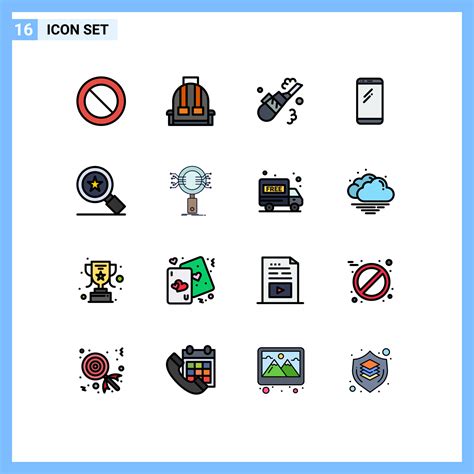 Mobile Interface Flat Color Filled Line Set Of 16 Pictograms Of Star