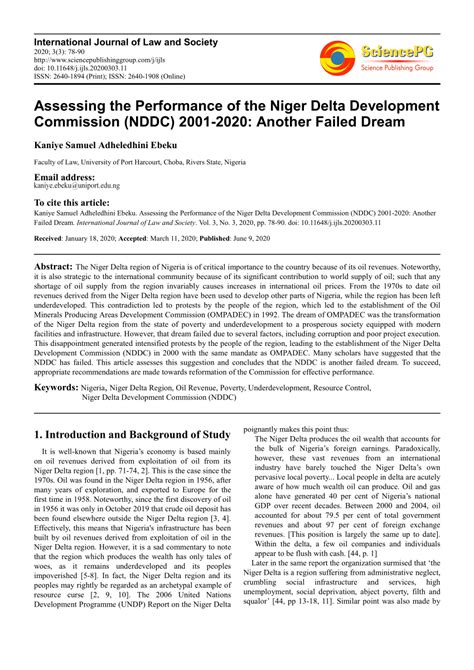 Pdf Assessing The Performance Of The Niger Delta Development