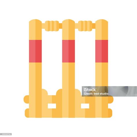 크리켓 은 평평한 디자인 긴 그림자 색상 아이콘을 젊어지게합니다 크리켓 개찰구 게임에서 게이트 베일이 있는 세 개의 수직 기둥