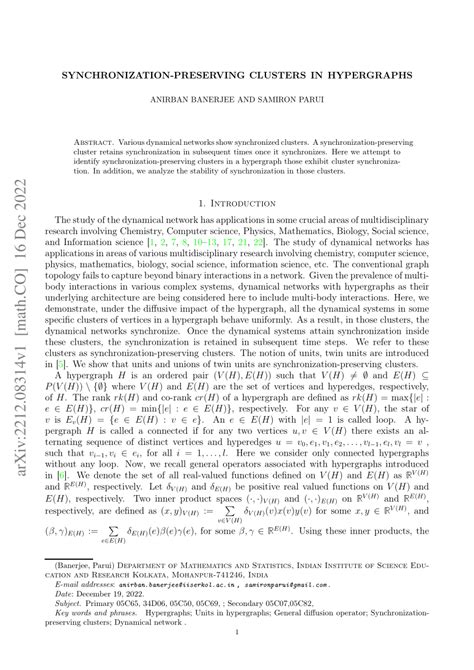 Pdf Synchronization Preserving Clusters In Hypergraphs