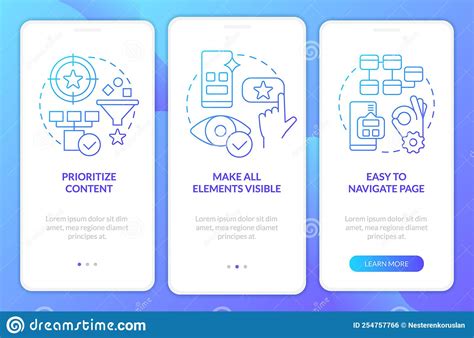 Mobile Design Recommendations Blue Gradient Onboarding Mobile App Screen Stock Vector