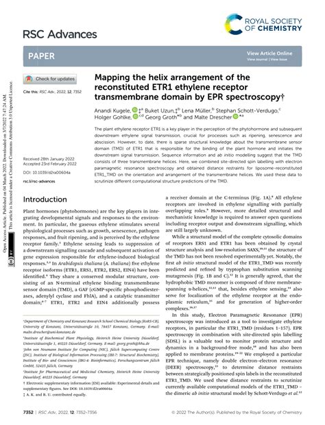 Pdf Mapping The Helix Arrangement Of The Reconstituted Etr1 Ethylene