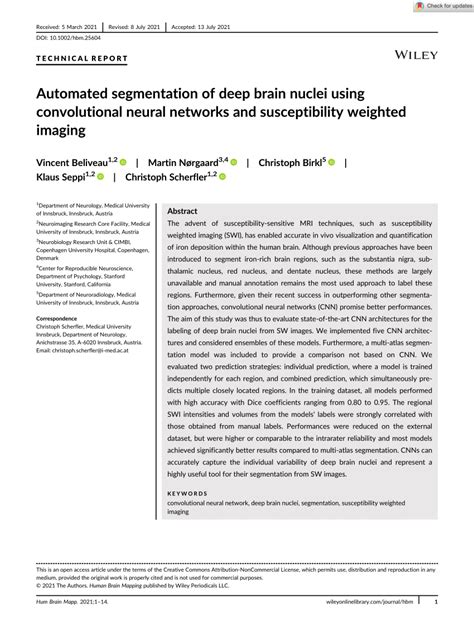 Pdf Automated Segmentation Of Deep Brain Nuclei Using Convolutional