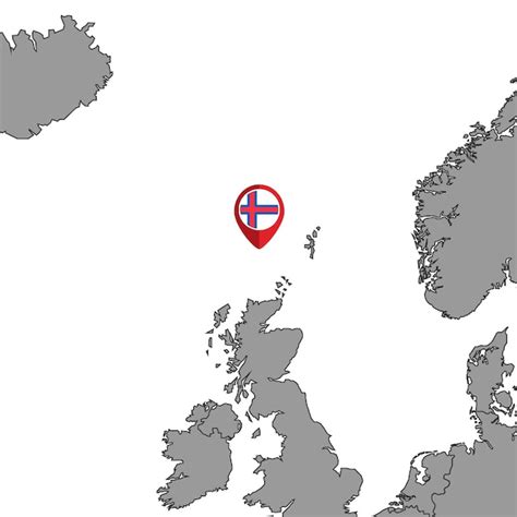 세계 지도 벡터 일러스트 레이 션에 페로 제도 플래그와 핀 지도 프리미엄 벡터